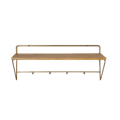 24" Wood & Brass Wall Shelf with Hooks - Hearth & Hand with Magnolia ...