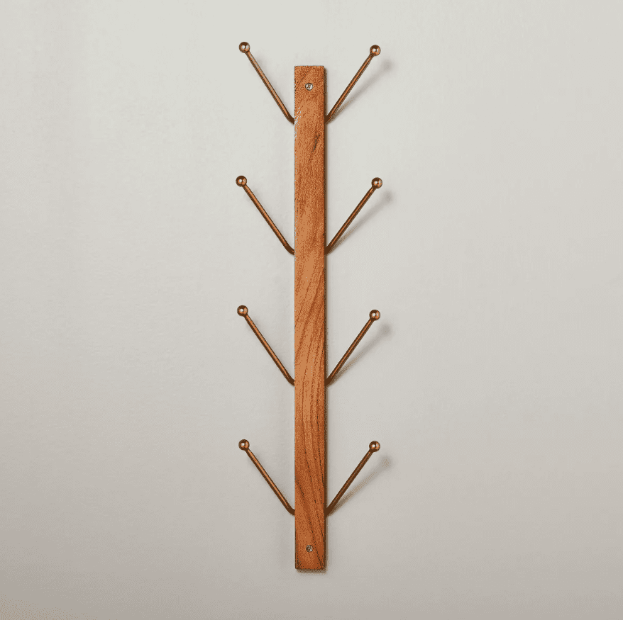 24" Wood & Metal Vertical Wall Rack Brown/Brass - Hearth & Hand with ...