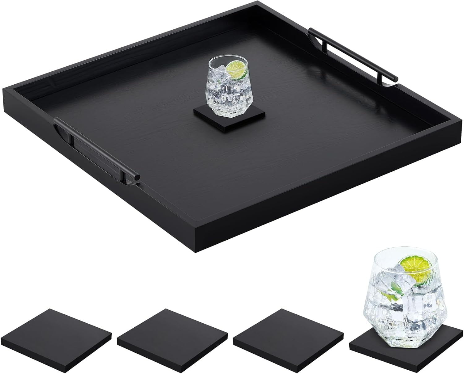 24 X 24 X 2 Inch Large Ottoman Wood Serving Tray with 4 Coasters ...