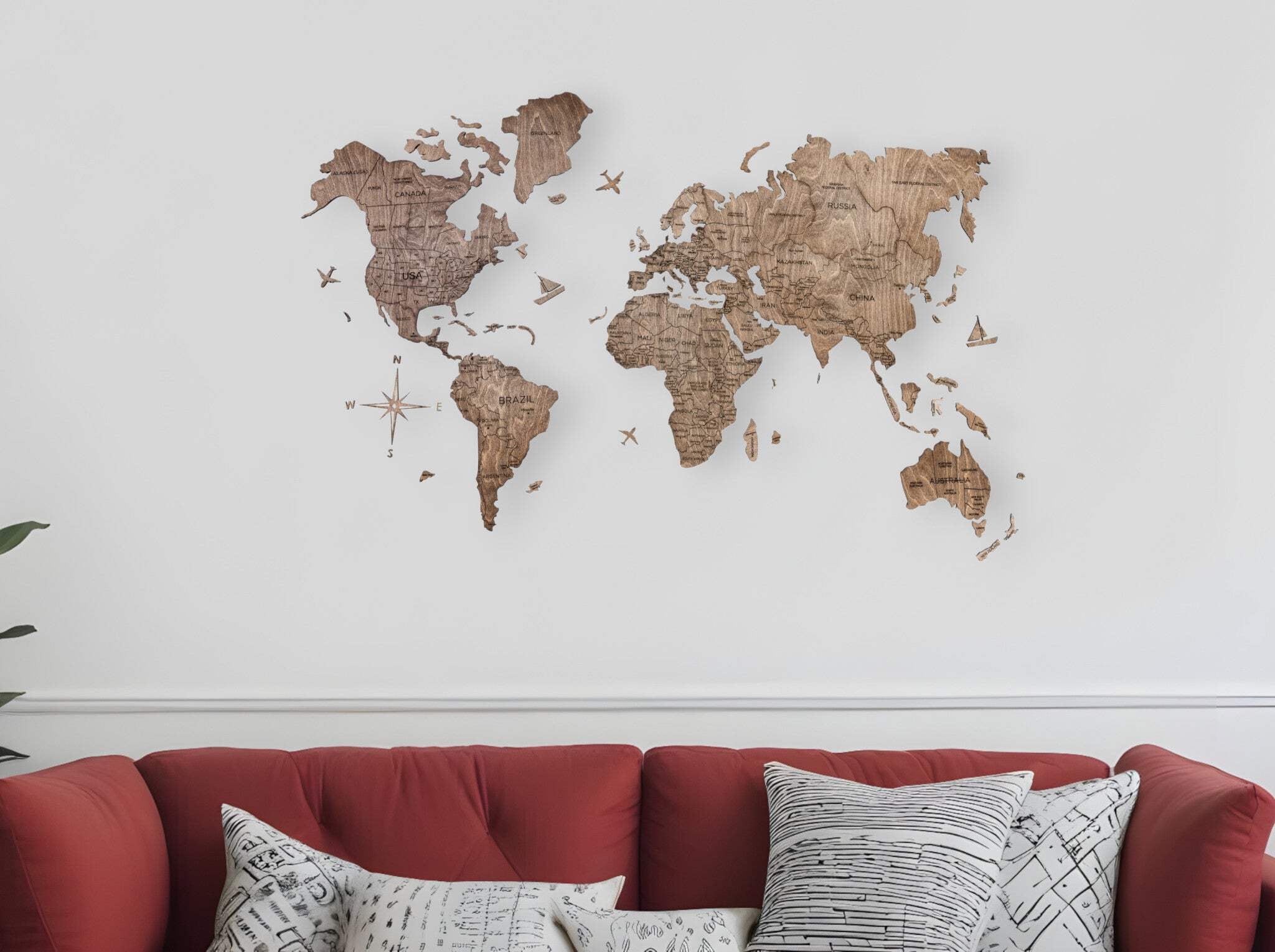 24" X 39" Brown Wood World Map Hanging Dimensional Sculpture - Walmart.com