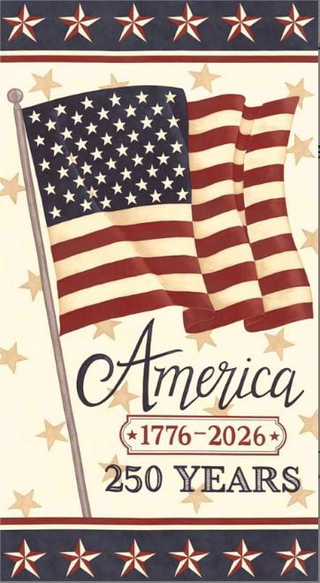 24" X 44" Panel America 250 Years by Deb Strain Waving American Flag ...