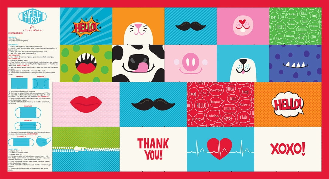 24" X 44" Panel Animals Faces Mustaches Lips Face Mask Panel Safety ...