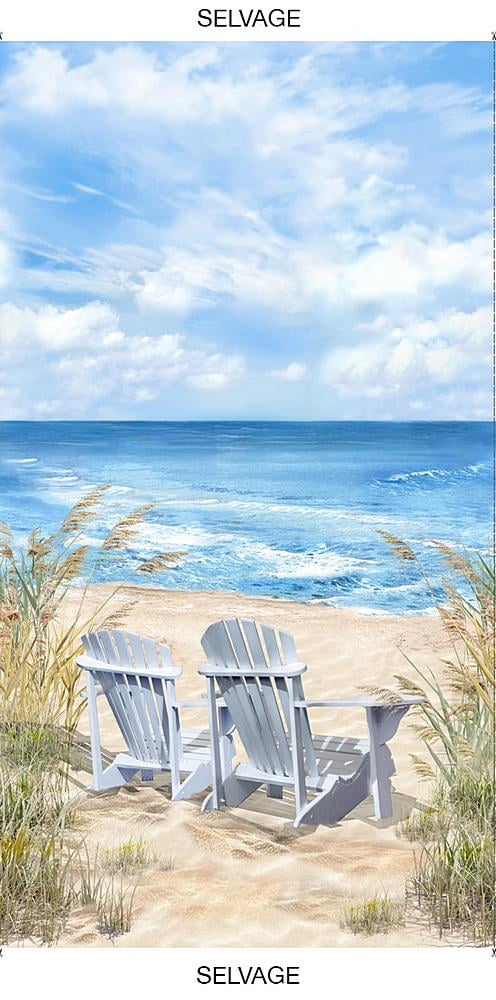 24" X 44" Panel Beach Chairs Sand Lake Ocean Breeze Blue Cotton Fabric ...