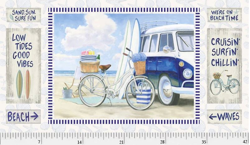 24" X 44" Panel Beach Time Surf Boards Surfing Sand Shells Water Ocean ...