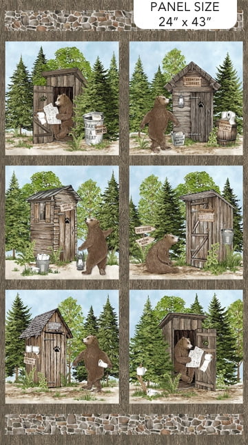 24" X 44" Panel Bear Necessities Bears Outhouses Wilderness Woods Trees ...