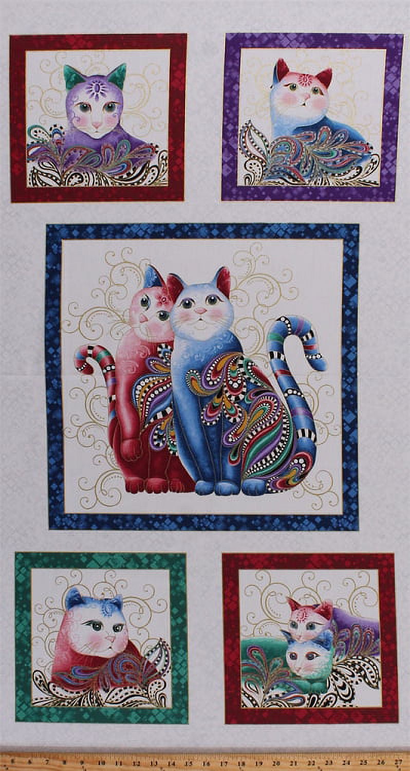 24" X 44" Panel Cats Cat Couples Sweethearts Blocks Frames Paisleys ...