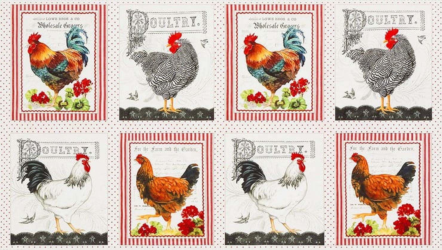 24" X 44" Panel Down on the Farm Chickens Roosters Country Cotton Panel ...