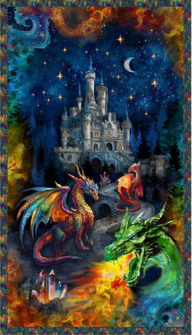 24" X 44" Panel Dragon Kingdom Dragons Castle Panel Majestic Castle ...