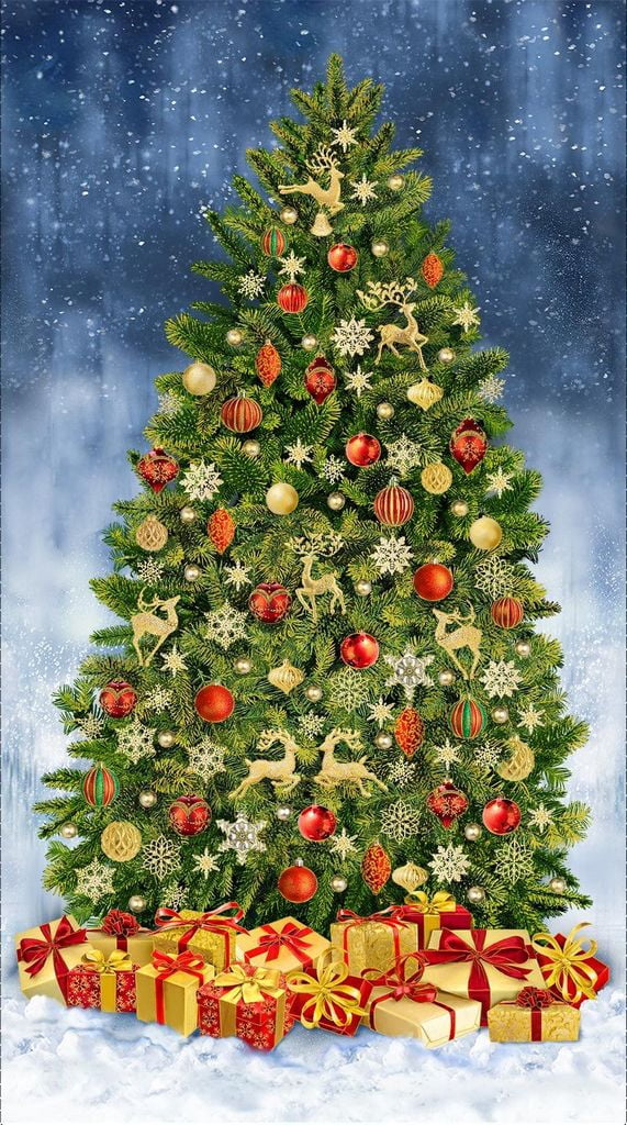 24" X 44" Panel Fancy Christmas Tree Christmas Presents Gifts Winter ...