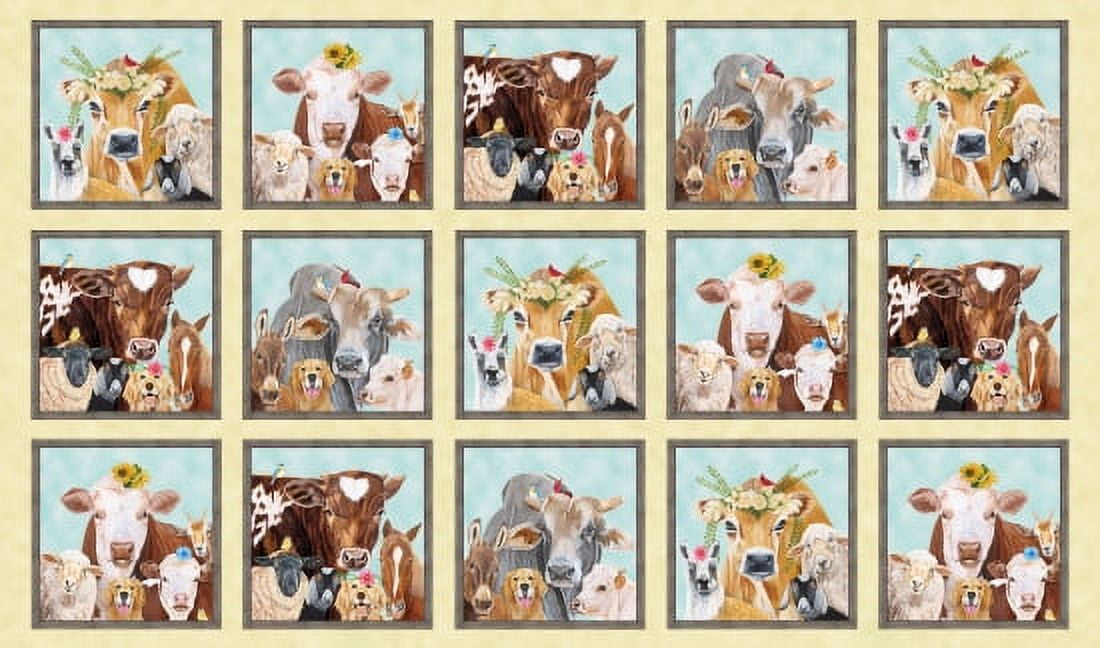 24" X 44" Happy Farm Cream Cotton Fabric Panel - Material Theme Print ...