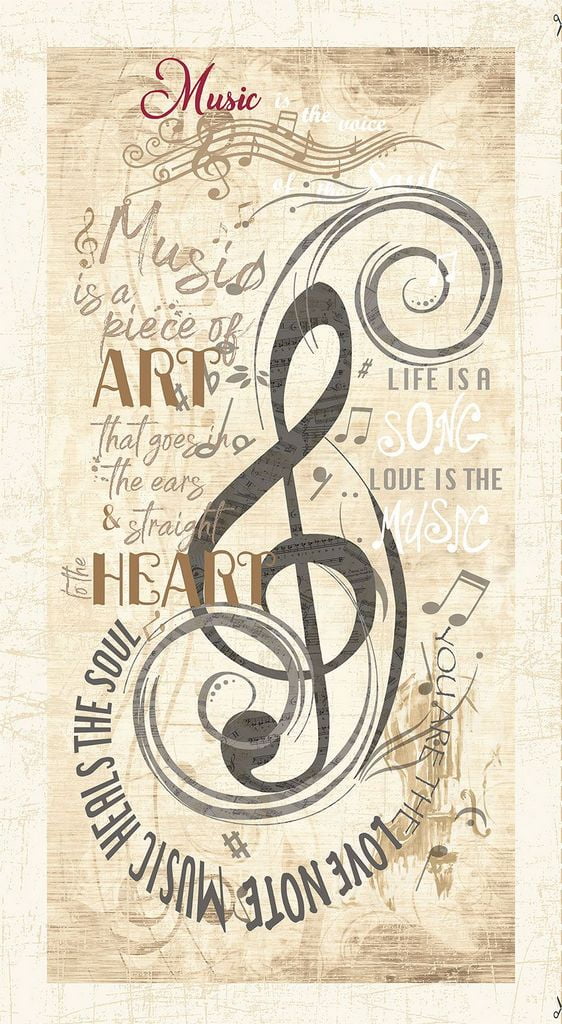 24" X 44" Panel Music Notes Sonata Surrounded by Music Beige Cotton ...