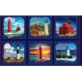 24" X 44" Panel Starlit Tower Square Lighthouses Michigan Lakes Michael ...