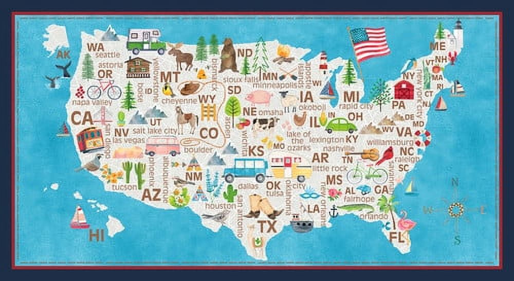 24" X 44" Panel Stateside United States of America USA Map Multicolor ...