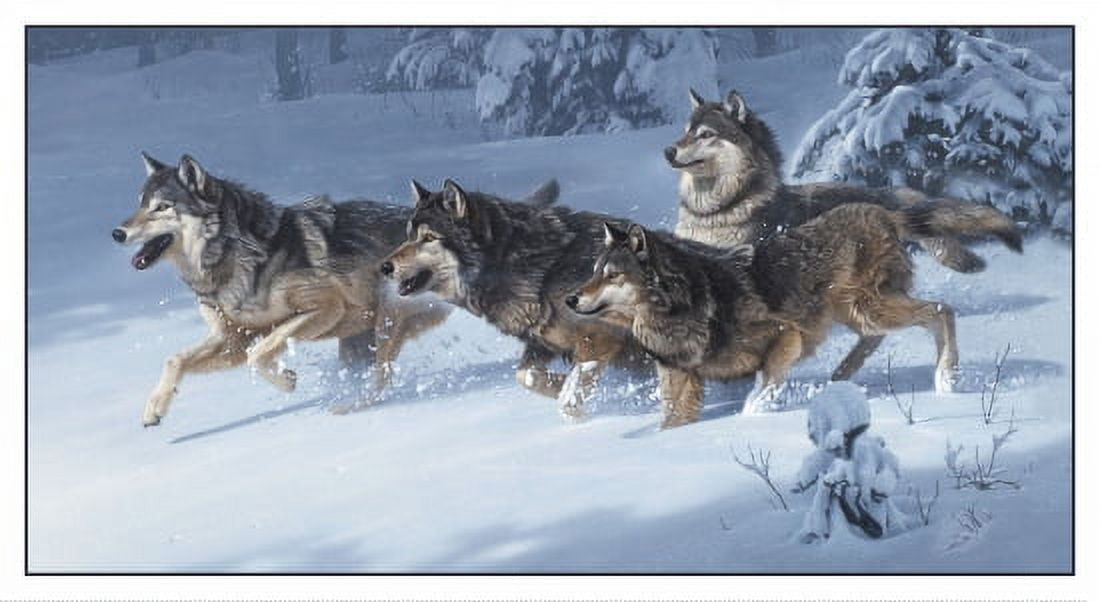 24" X 44" Panel Wolves Wolf Pack Wild Animals Dogs Winter Seasonal ...