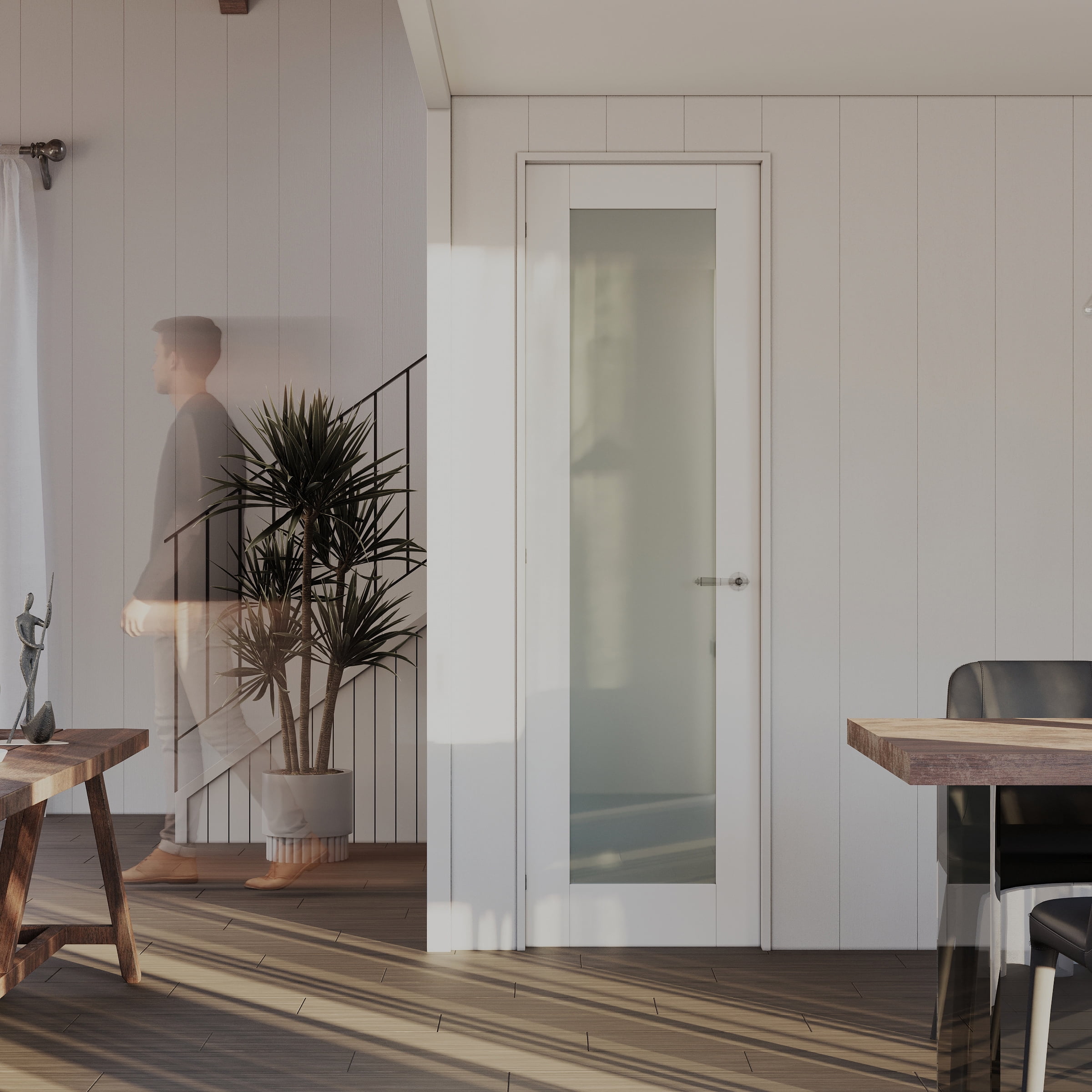 24" X 80" 1-Lite Pantry Door Prehung Frosted Glass Interior Shaker Door Slab Solid Core White ...