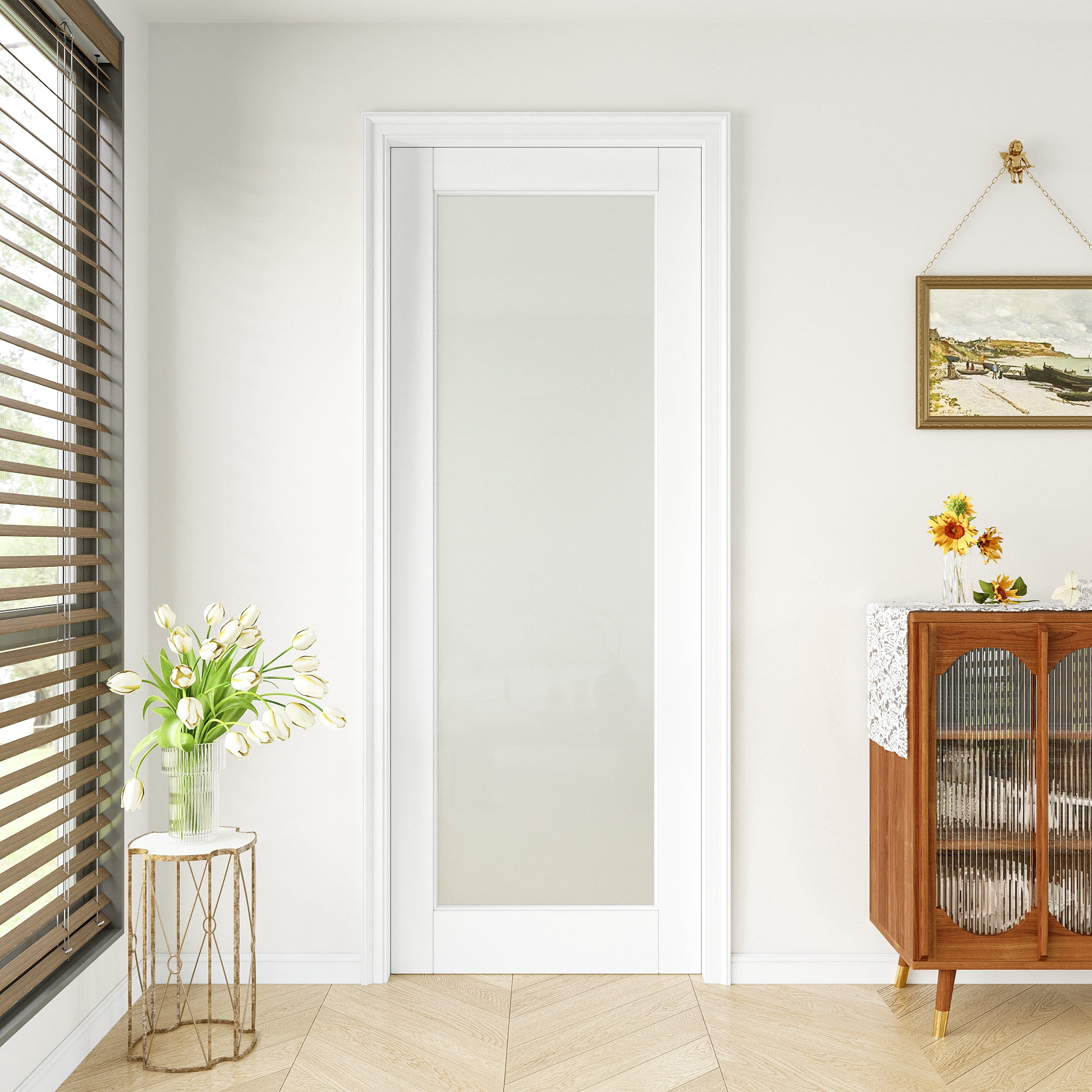 24" X 96" Primed Pantry Door Slab Frosted Glass Solid Manufactured Wood ...
