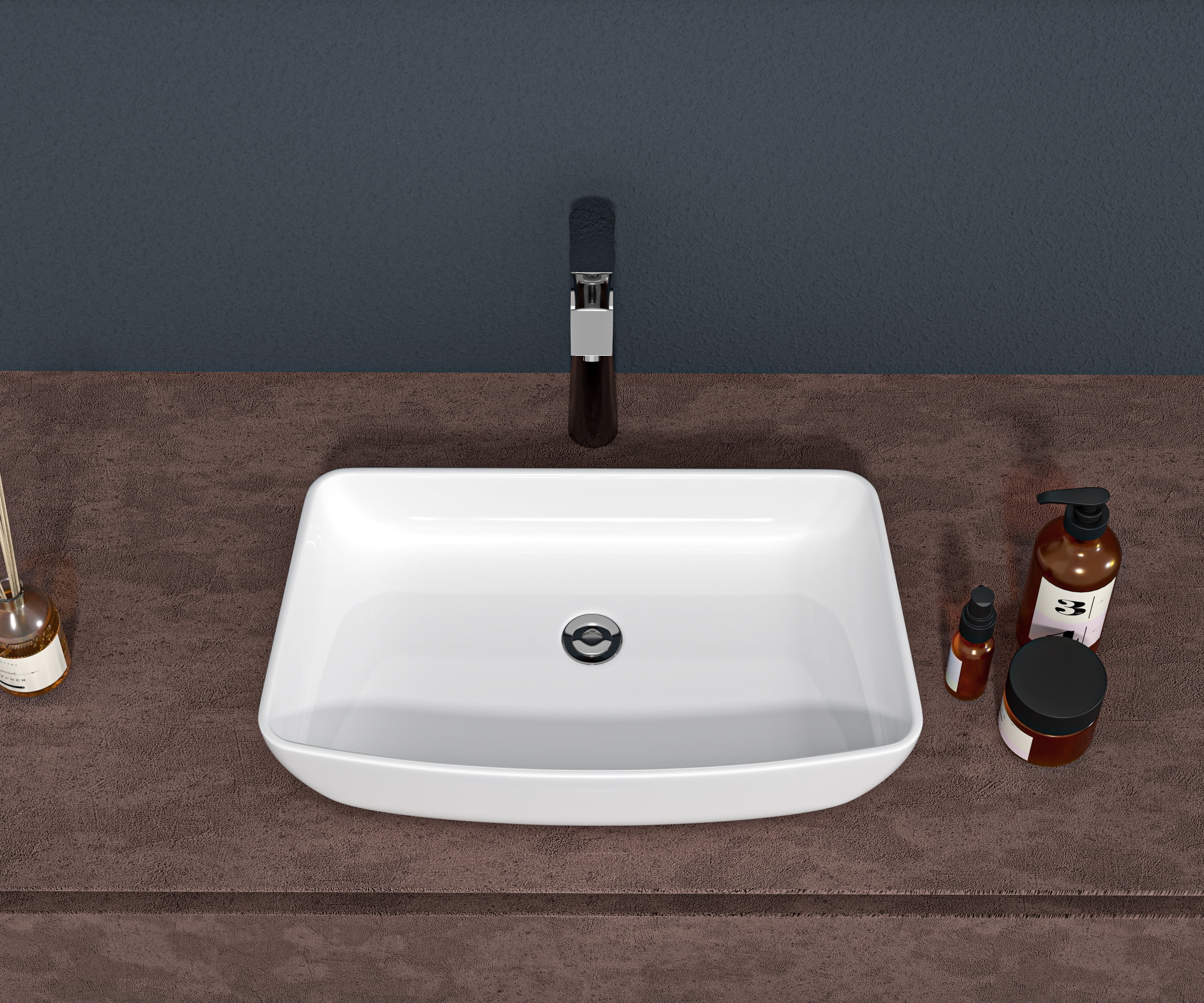 24"X15" White Ceramic Rectangular Vessel Bathroom Sink,White Ceramic ...