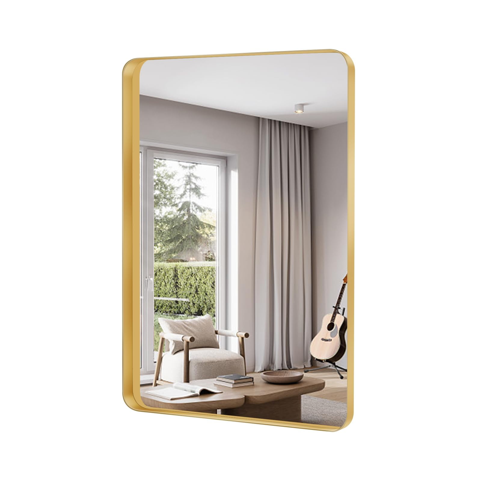 24”X36” Gold Bathroom Mirrors for Vanity, Rounded Rectangle Brushed ...