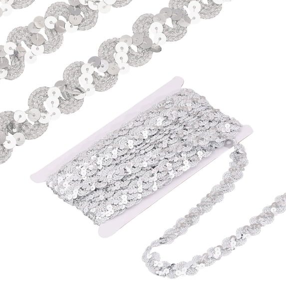 24 Yards Silver Christmas Sequins Beaded Lace Trim 19mm Sequins Wavy ...