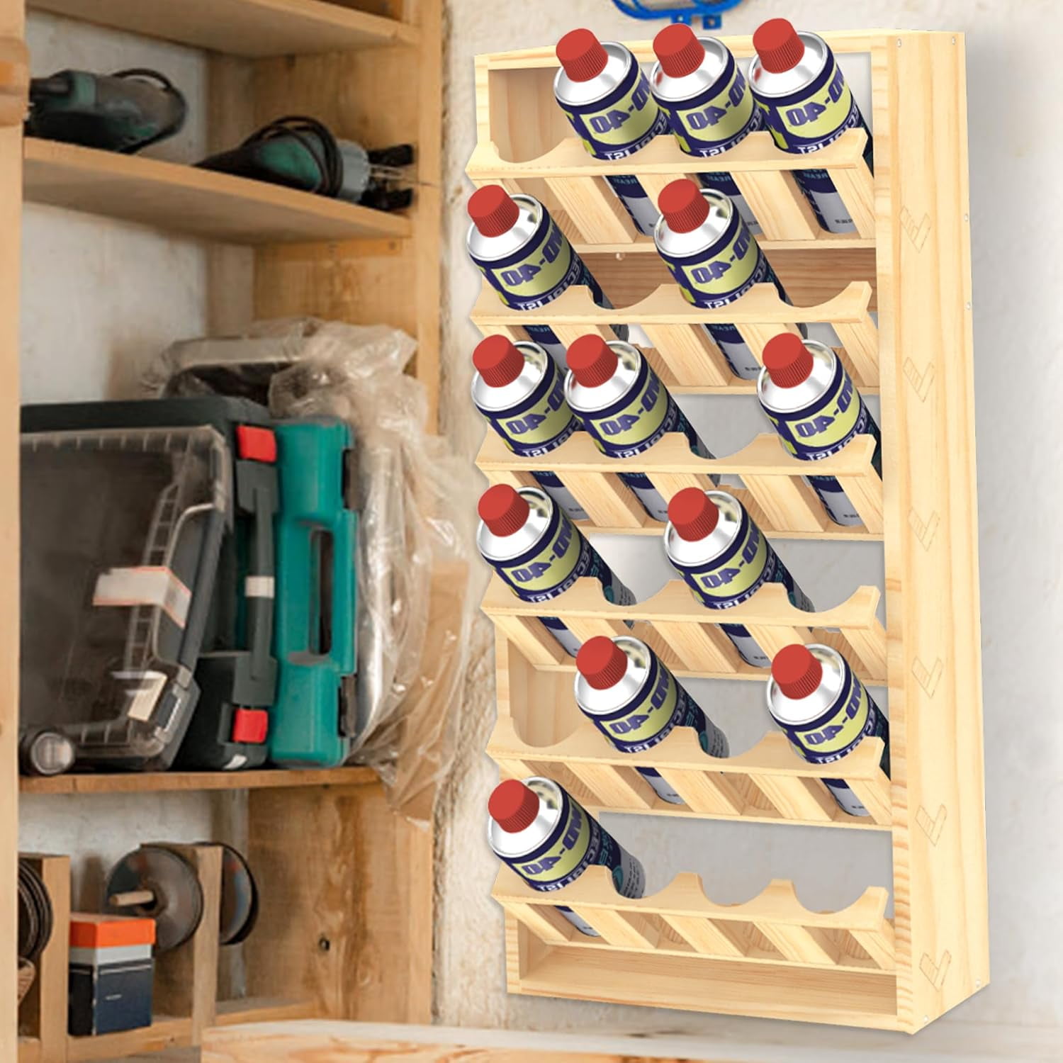 24-can Spray Paint Can Storage Rack, Wooden Spray Paint and Lube Can ...