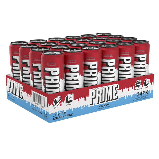 Prime Sugar Free Energy Drink, Ice Pop, 12 fl oz, 24 Pack, Cans, 200mg ...