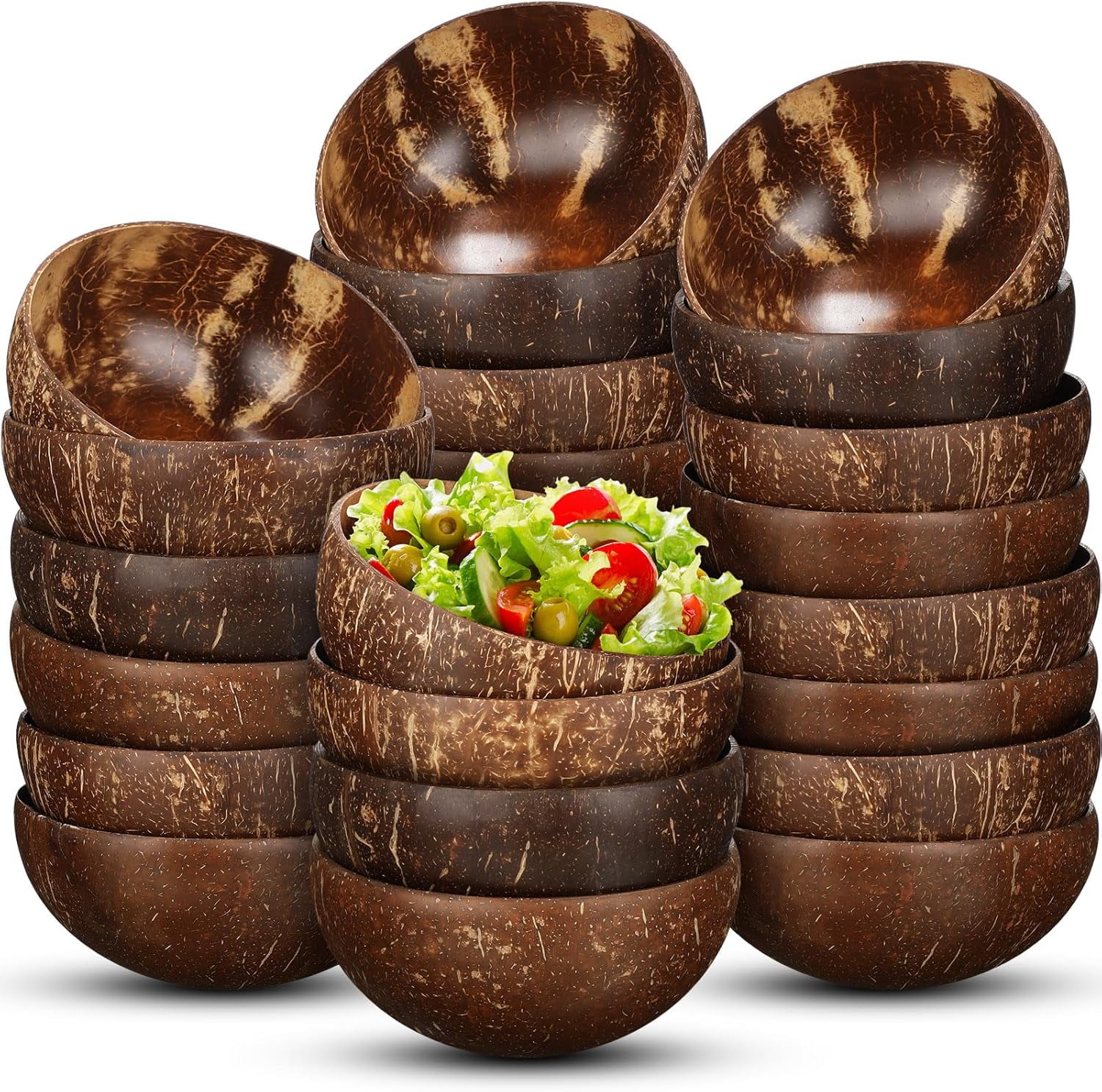 24 coconut shell bowls, polished wooden bowls, naturally used for ...