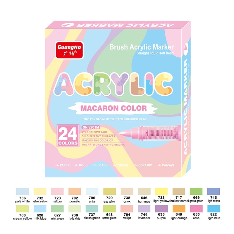 24-color Acrylic Marker Pen Straight Liquid Pressure-free Soft-head ...
