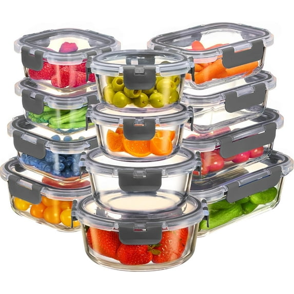 24 count Borosilicate Glass Meal Prep Containers Glass - Airtight ...