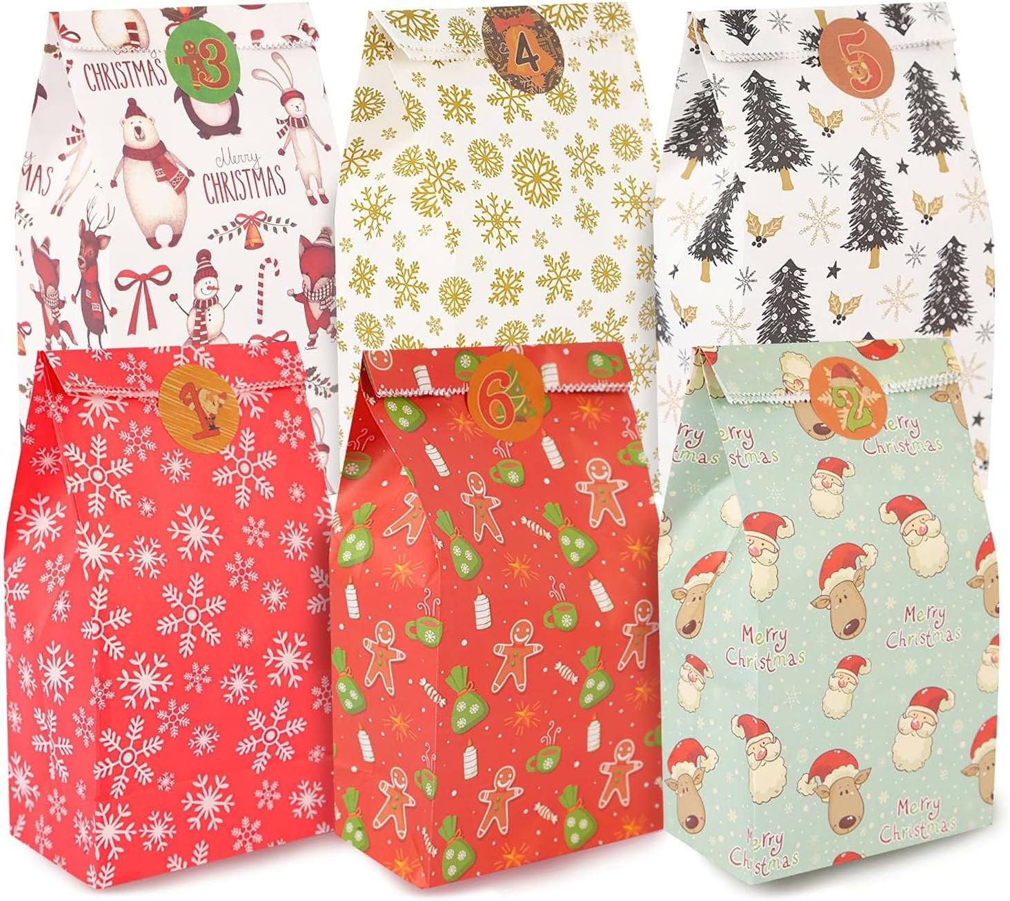24 count Christmas Goodie Bags with Stickers, Christmas Bags 6 Styles ...