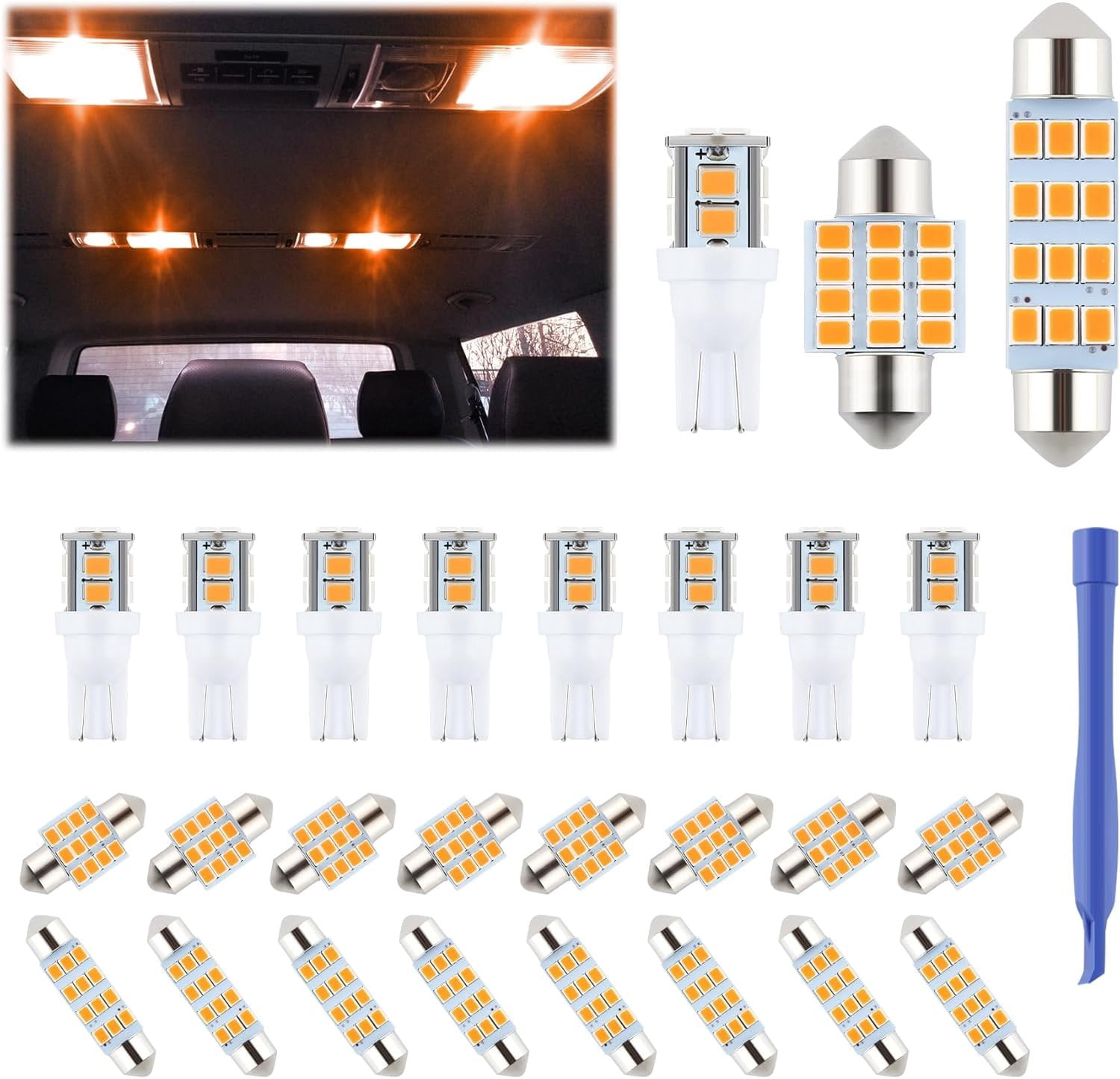 24 count Dome Light LED Interior Bulb Kit Set 194 T10 DE3175 578 31mm ...