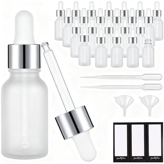24 count,Eye Dropper Bottle 0.5 oz( 15 ml Frosted Glass Bottles with ...