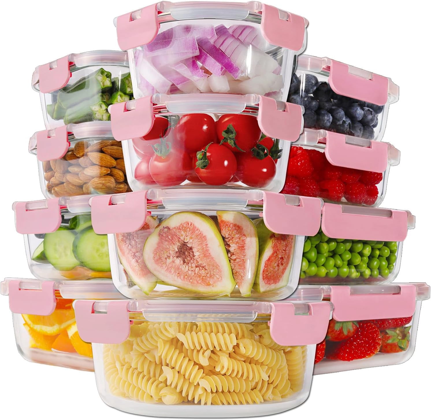 24 count Glass Storage Containers with , Airtight Glass Bento Boxes ...