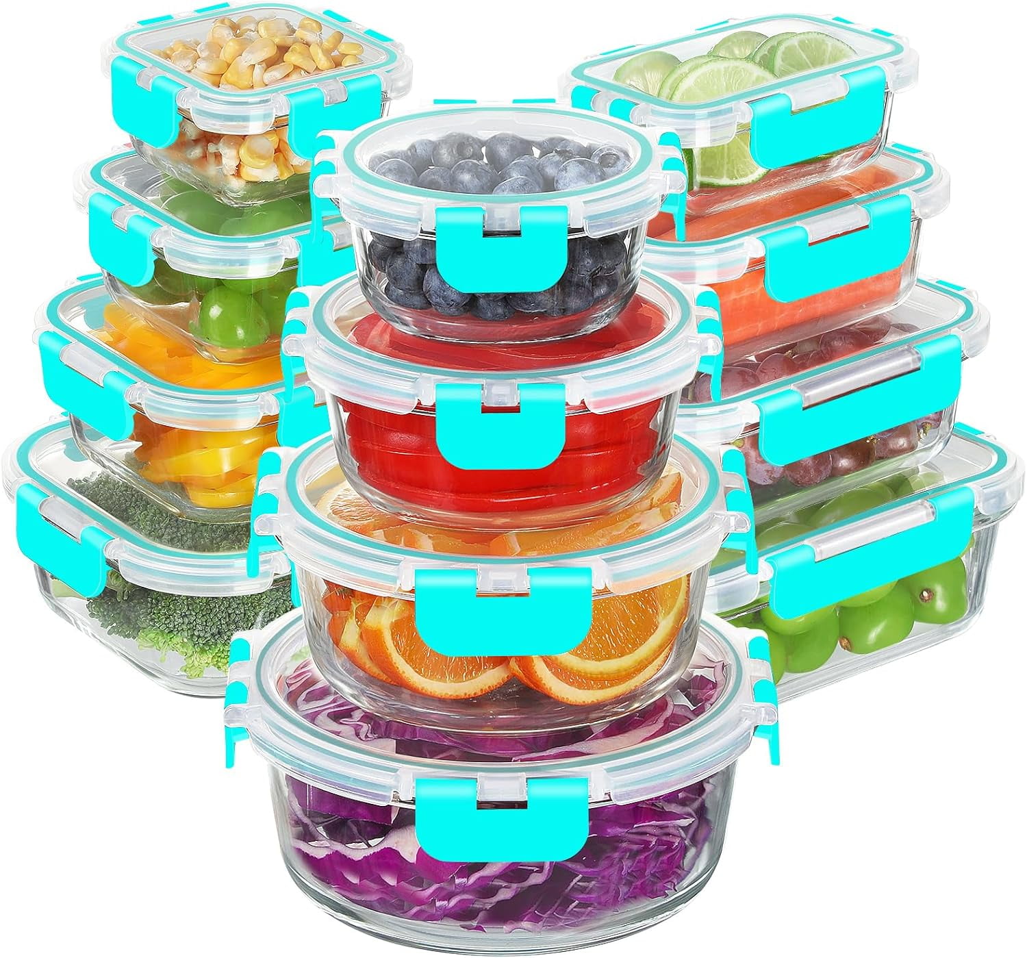 24 count Glass Storage Containers with , Airtight Glass Meal Prep ...