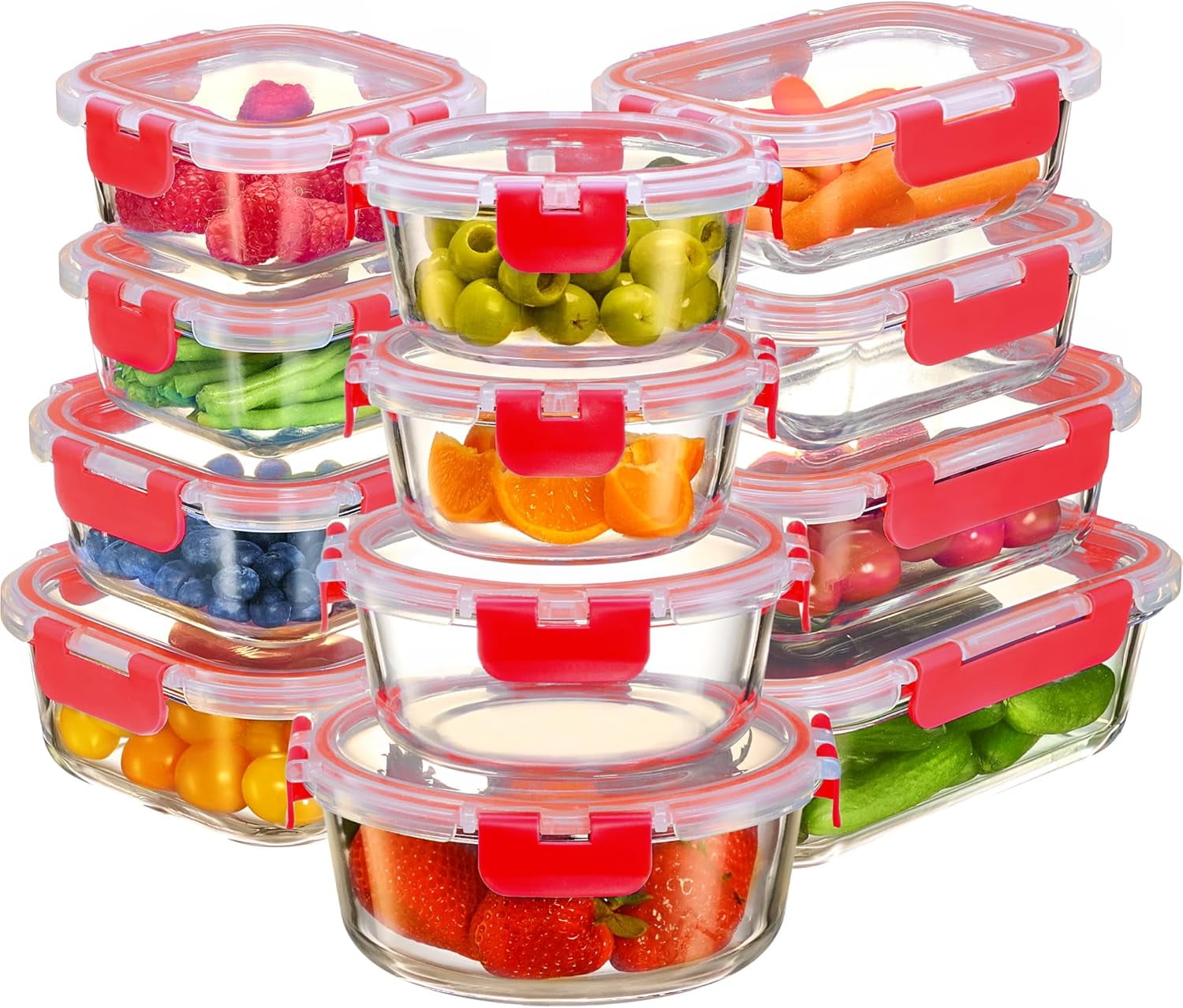 24 count Glass Storage Containers with - Leak Proof, Dishwasher Safe ...