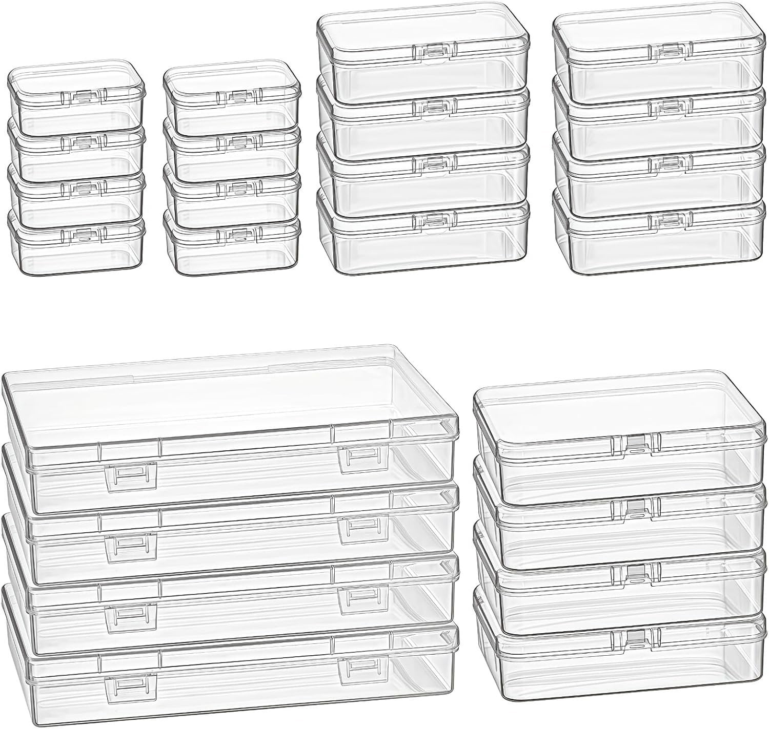 24 count Mixed Sizes Rectangular Empty Mini Clear Plastic Organizer ...