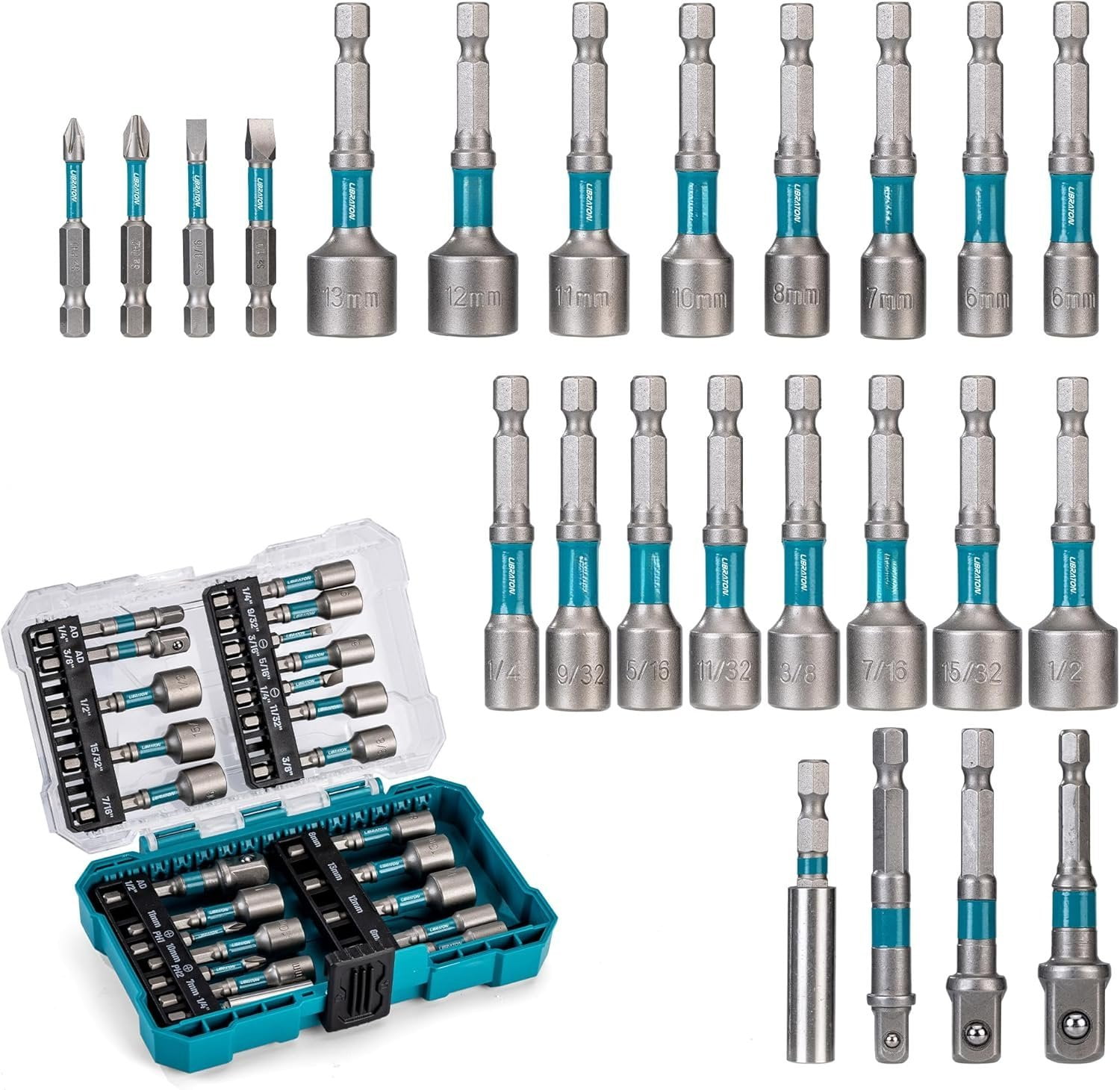 24 count Nut Driver Set, Impact Drill Driver Bit Set 1/4", Metric and Nut Drivers for Impact ...