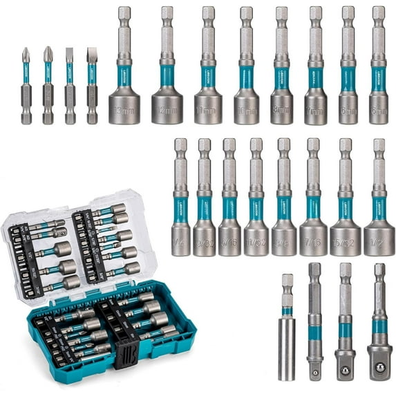 24 count Nut Driver Set, Impact Drill Driver Bit Set 1/4", Metric and ...