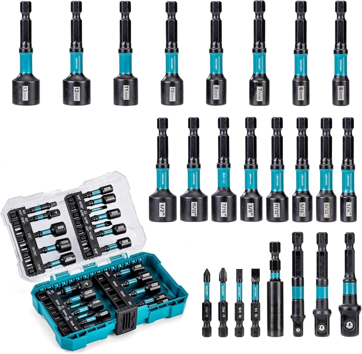 24 count Nut Driver Set, Impact Drill Driver Bit Set 1/4", Metric and ...