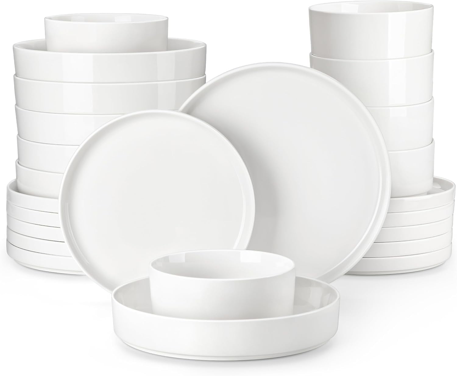 24 count Porcelain Dinnerware Set, Modern White Dish Set for 6, Serving ...