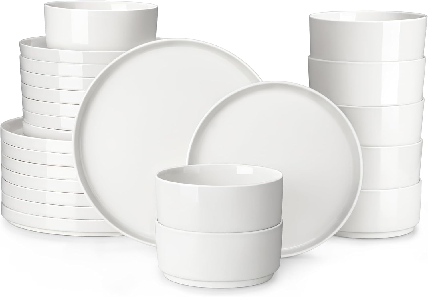 24 count Porcelain Dinnerware Set, Modern White Dish Set for 8, Serving ...