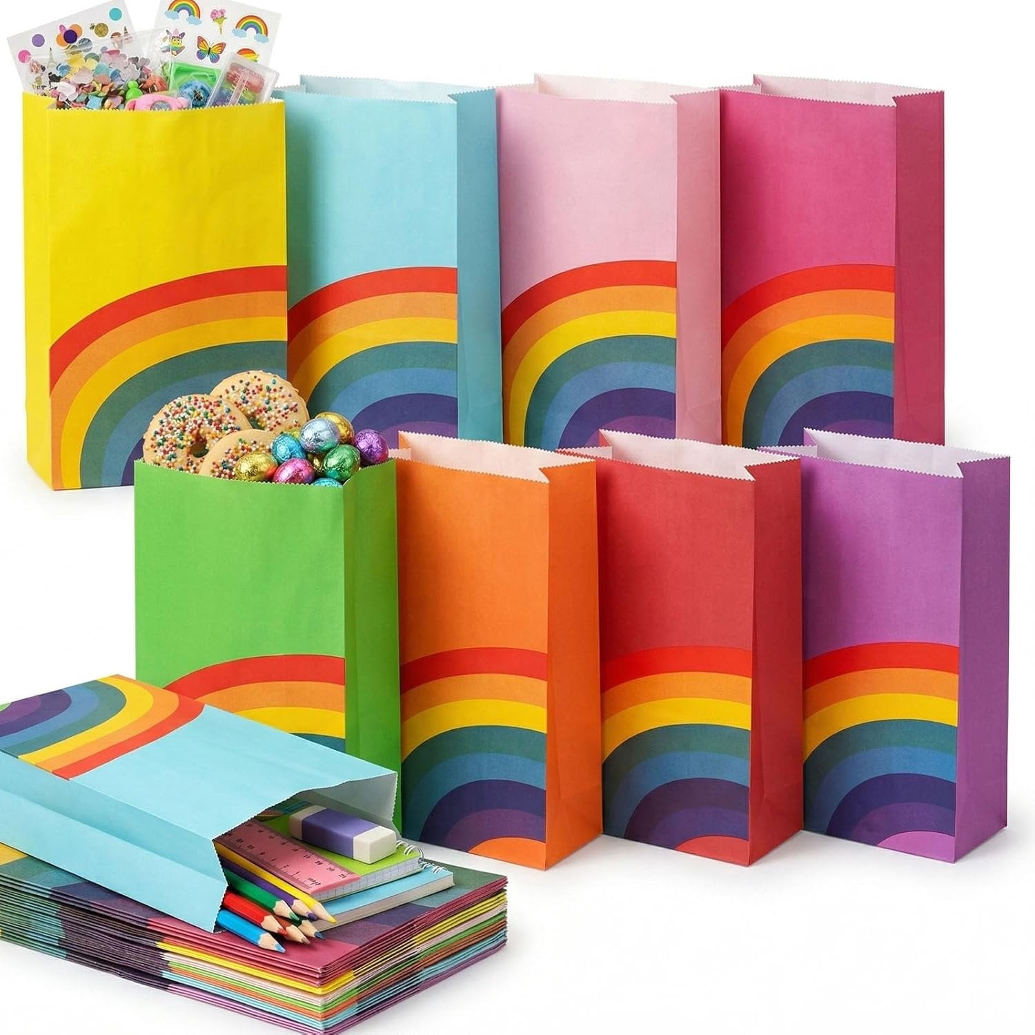 24 count Rainbow Party Favor Bags with Stickers - 8.7"x4.7"x3.1 ...
