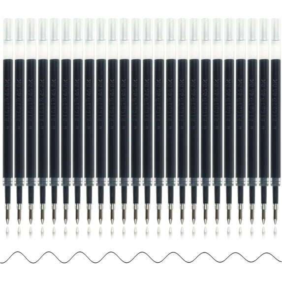 24 count Retractable Black Gel Ink Refills, 0.5 mm Point Black Ink ...