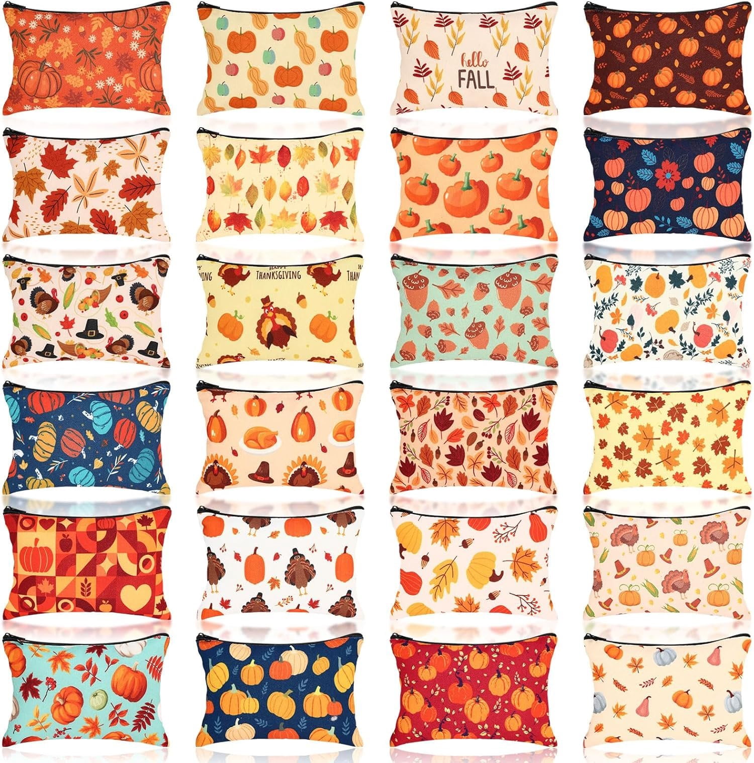 24 count Thanksgiving Day Makeup Bags Bulk Fall Bag Pumpkin Maple Leaf ...