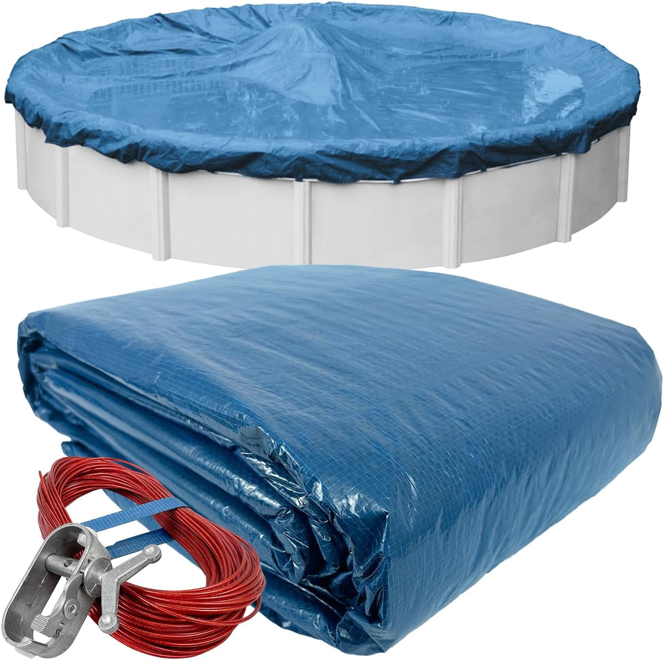 24 ft Heavy Duty Blue Winter Pool Cover for Above Ground Pools, 4 ft ...