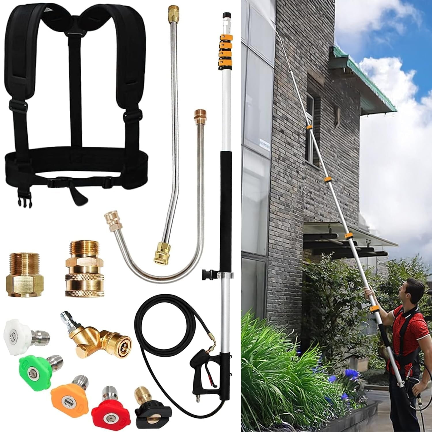 24 ft Telescoping Pressure Washer Wand- 4000 PSI Heavy-Duty, 5 Nozzles ...