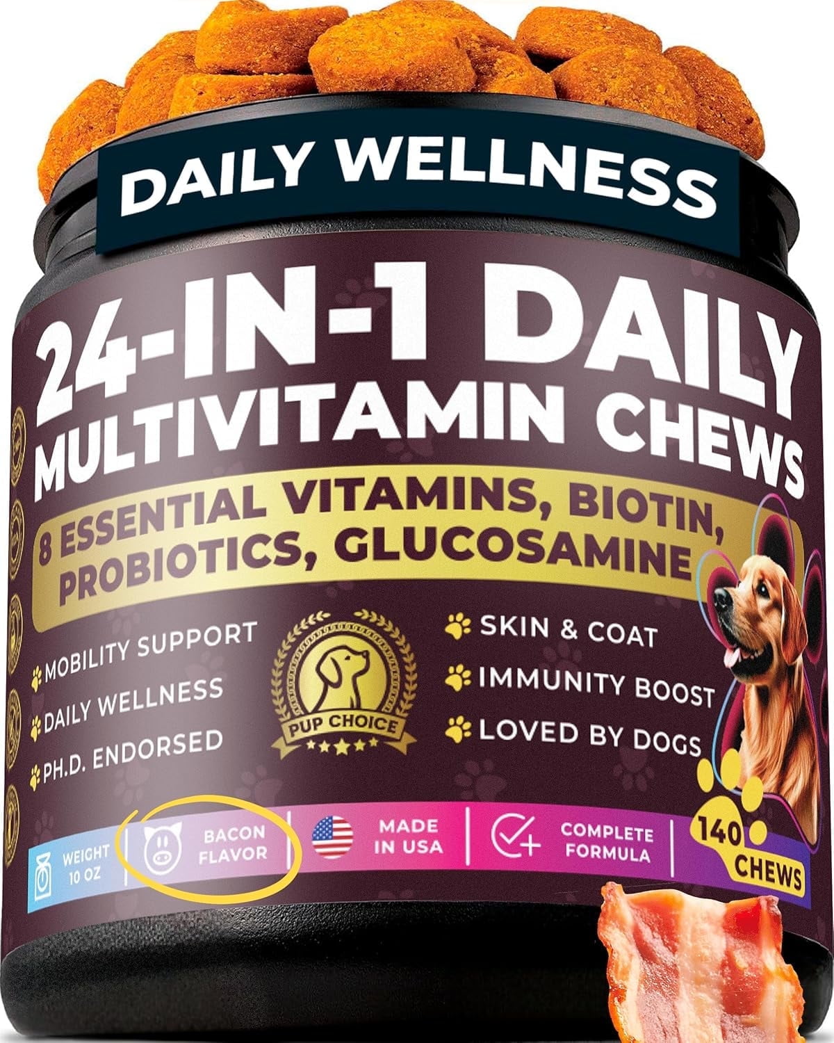 Pup Choice 24-in-1 Daily Multivitamin Chews for Dogs with Glucosamine ...