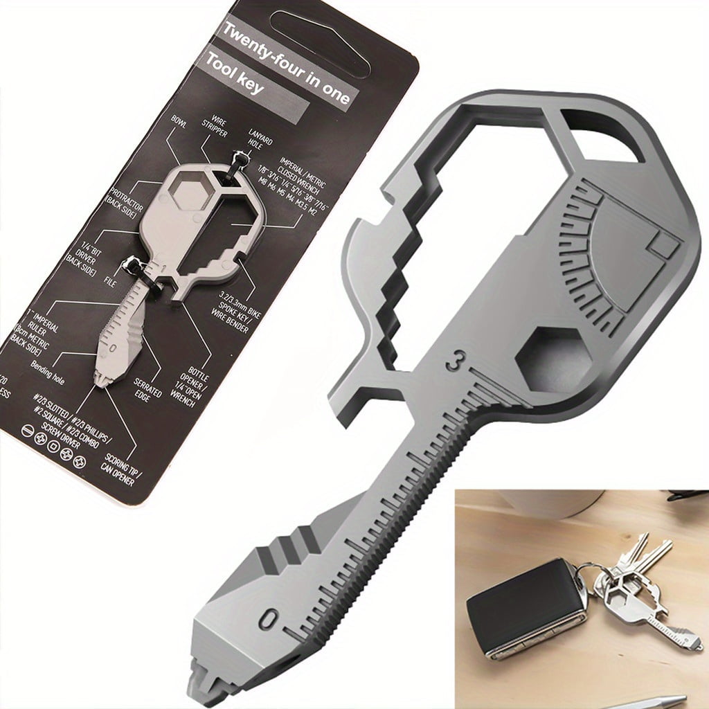 24- in-1 Key Shaped Pocket Tool, Multitool Key with Key Chain, Outdoor ...