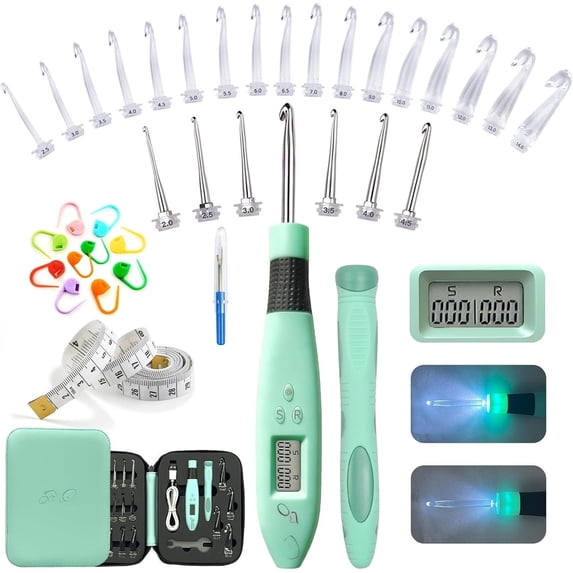 24 in 1 Light Up Crochet Hook Set,Lighted Crochet Hooks with Counter ...