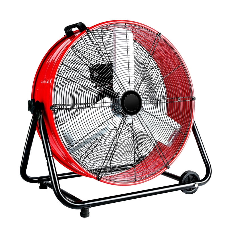 24 in. 3-Speed 7200 CFM Red Heavy Duty Industrial Drum Fan, 360° Tilt ...