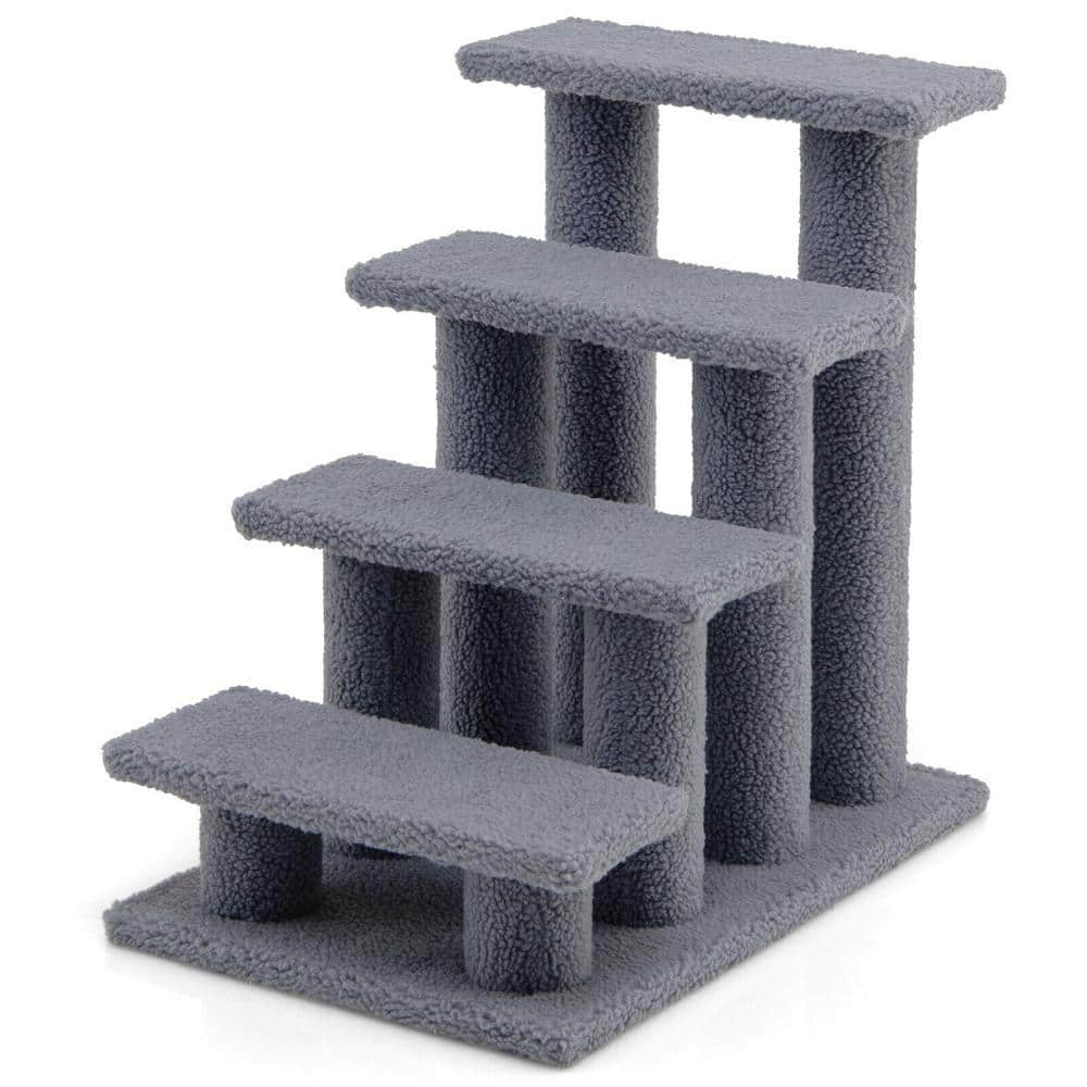 24 in. 4-Step Pet Stairs Carpeted Ladder Ramp Scratching Post Cat Tree ...